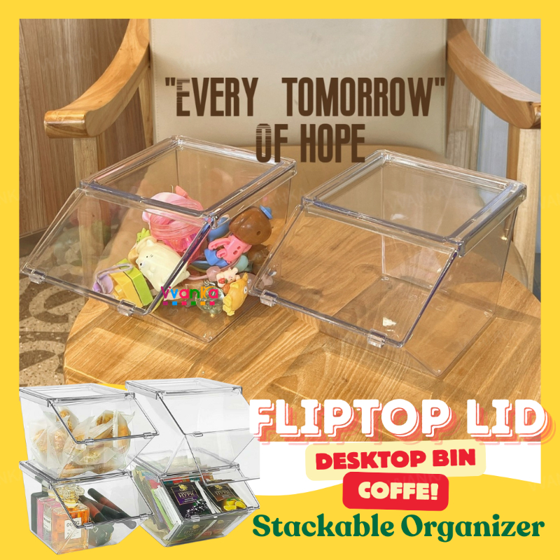 Fliptop Lid Desktop Bin Clear Tea Bag Storage Container Stackable ...