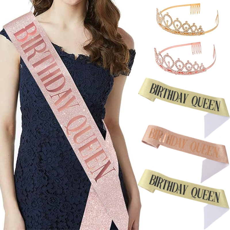156*9.5cm Birthday Sash Set Rose Gold Birthday Sash and Crown Headband ...