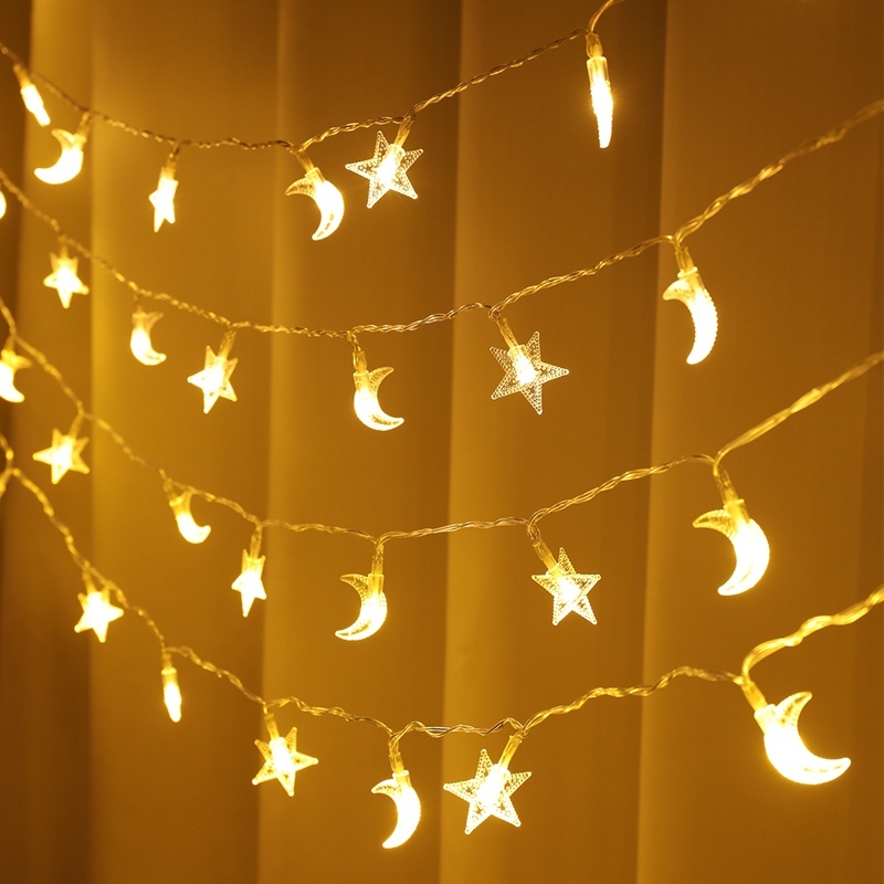 Twinkle Moon Star Shaped Ramadan String Lights Warm White Led Lights ...