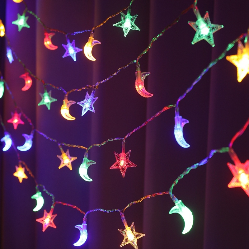 Multicolor Moon Star Shaped Led Lights Eid Mubarak Window Lights ...