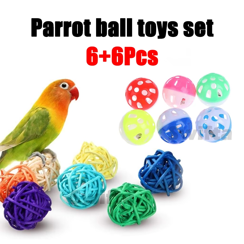 12Pcs Rattan balls Hollow bell ball Bird chewing toys for parrot ...