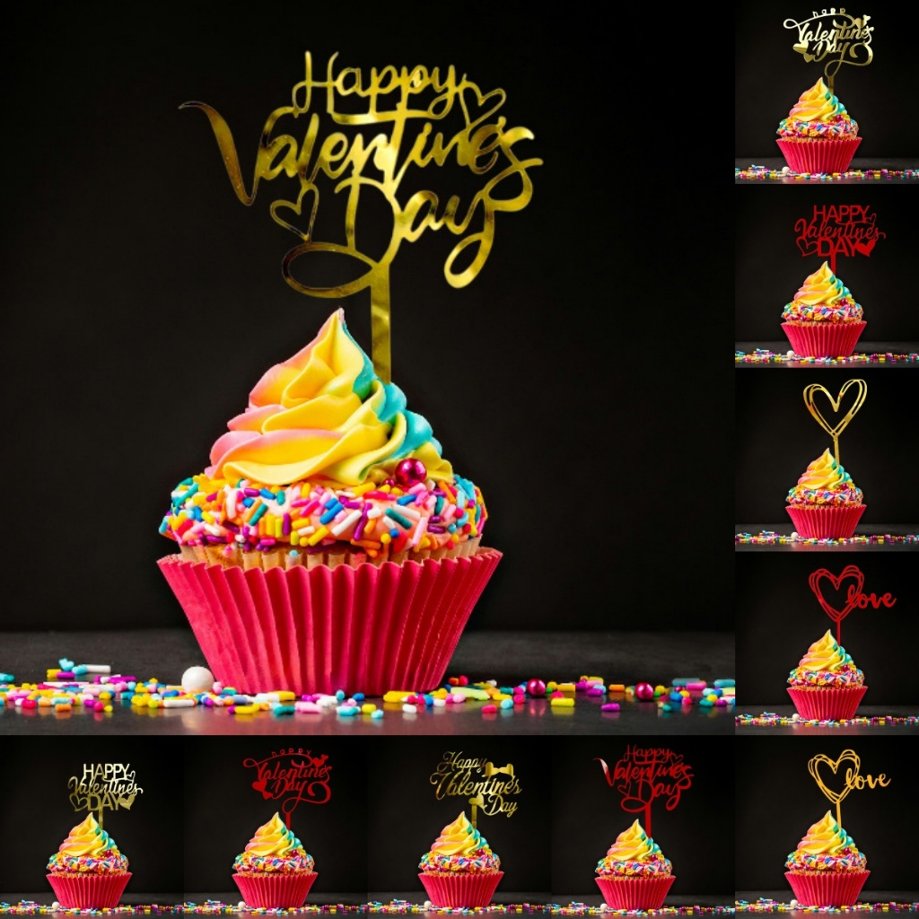 12pcs/10pcs Anniversary Valentine's Day cake decoration, Valentine's ...