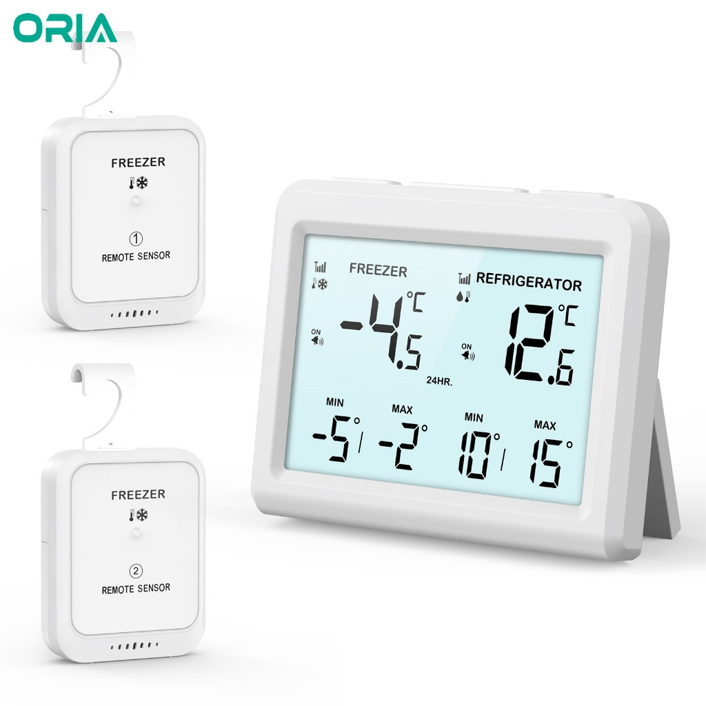 ORIA Digital Wireless Refrigerator Thermometer LCD Backlight Fridge and ...