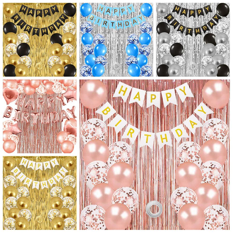 23/29/50/52pcs Rose Gold Confetti Balloon Garland Set With Foil Curtain ...