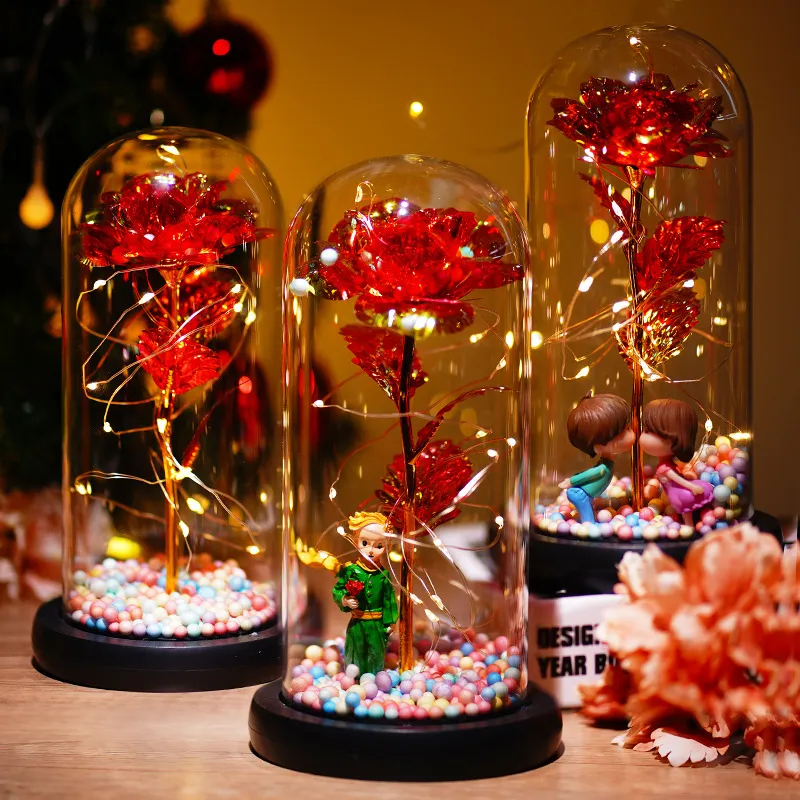 Christmas Gifts LED Eternal Rose Light With In Glass Colorful Light ...