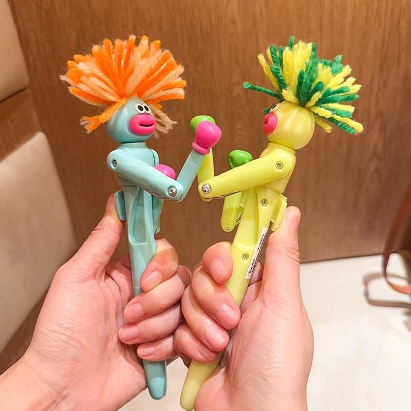 Double Use Ballpoint Pen Toy Fried Hair Man Neutral Pen Cute Boxing ...
