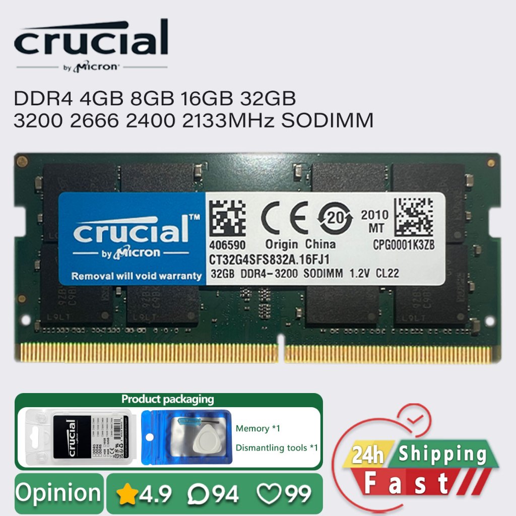 Crucial DDR4 4gb 8gb 16gb 32gb 3200 2666 2400 2133 MHz laptop memory sodimm ram pc4 | Shopee ...