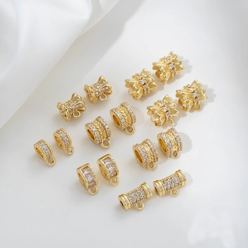 14K Gold-Plated Zircon Bail Beads, Bail Charm Holder Spacer with Loop ...