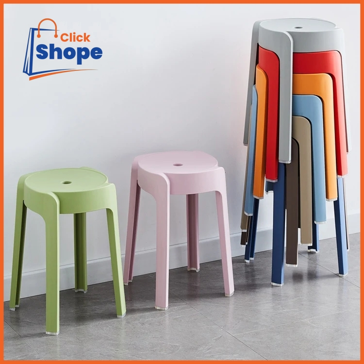 CLICK SHOPE Nordic Style Plastic Stool Stackable Round Stool Thickened ...
