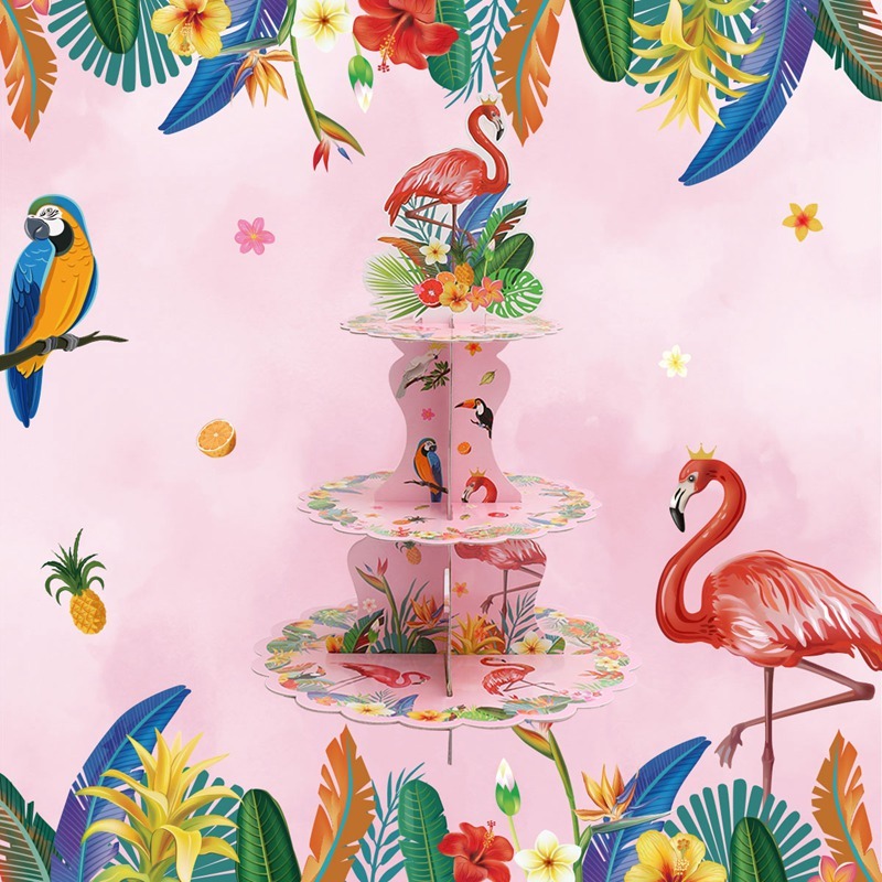 3 Tier Hawaiian Flamingo Cake Stand Red Flamingo Pattern Pink Dessert ...
