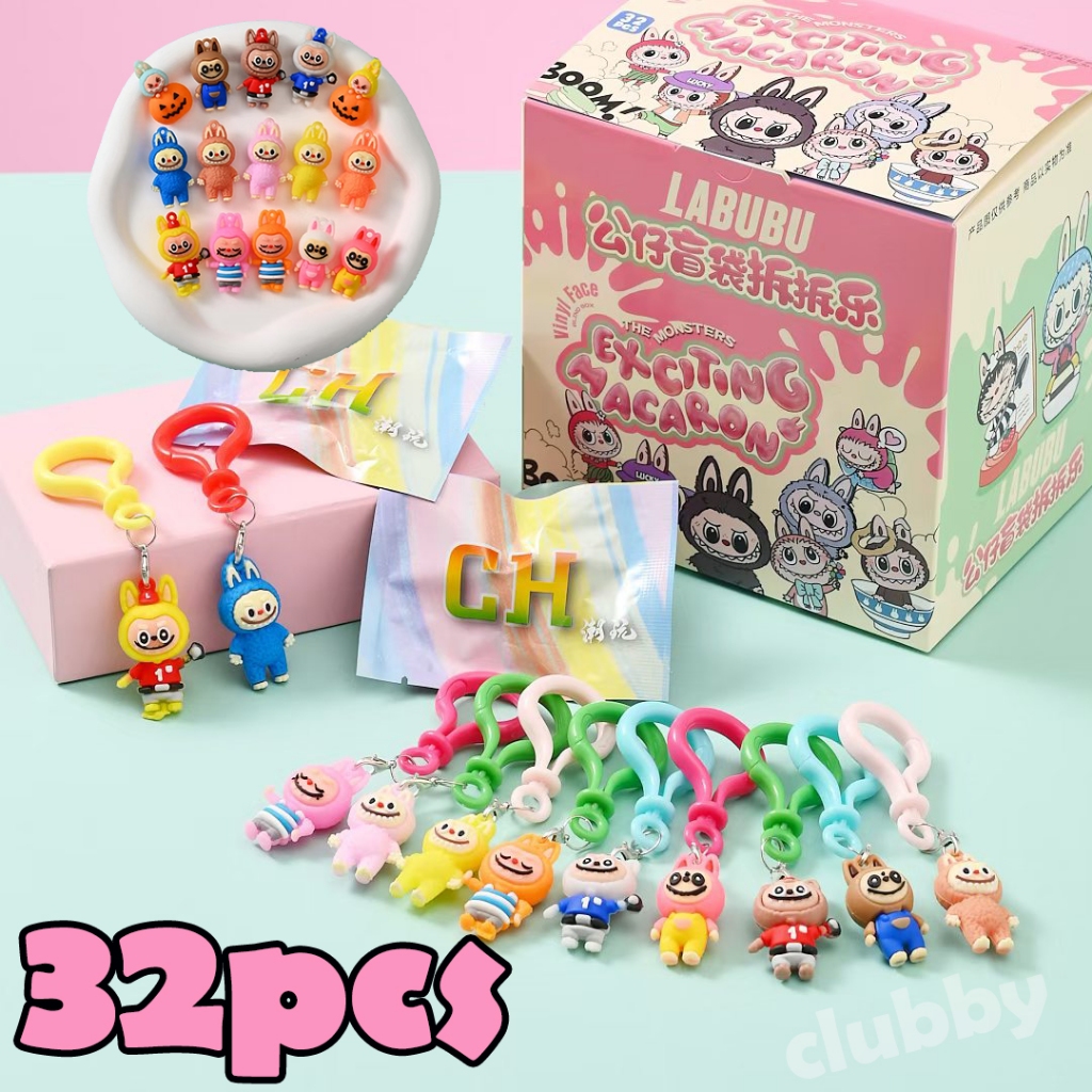 32pcs labubu blind box keychains cute Labub dolls bag decoration ...