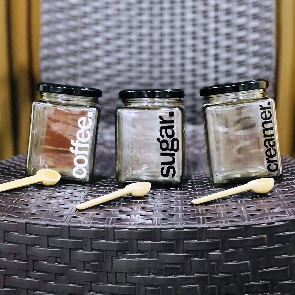 400ml 1 Set 3 Pieces Jar Glass Coffee Condiments Container With Black ...