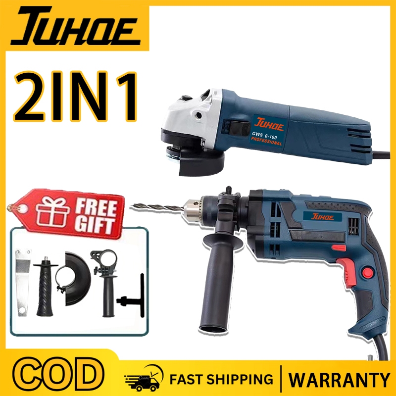 JUHOE Ready Stock 2 IN 1 Electric Impact Drill and Angle Grinder With ...