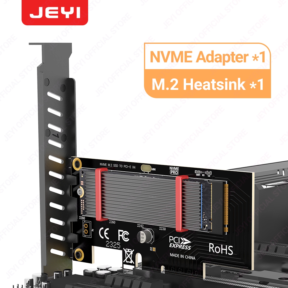 JEYI PCIe to NVMe Adapter With Aluminum SSD Heatsink Cooler, 64Gbps M.2 ...