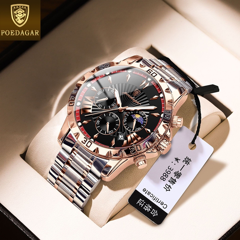 Swiss brand POEDAGAR relo watch for men waterproof chronograph luxury ...