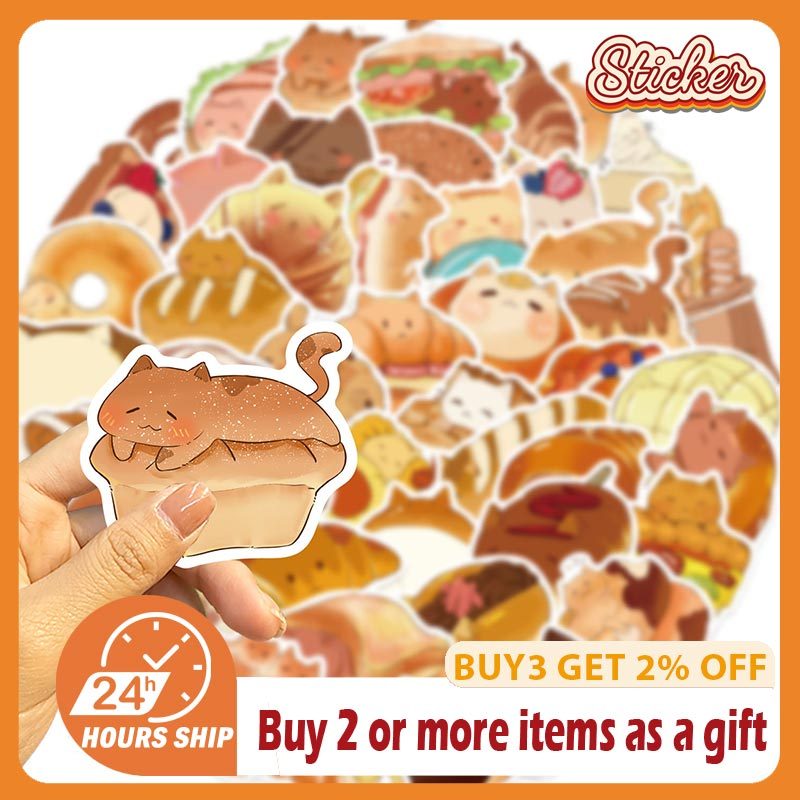 50PCS Cartoon Bread Fat Cat Sticker Graffiti DIY Phone Laptop Guitar ...