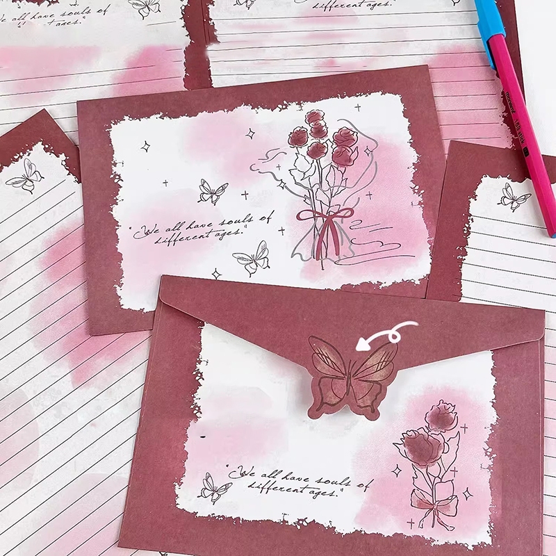 8pcs/set Ins Vintage Rose Envelopes with Letter Pads DIY Love Letter ...