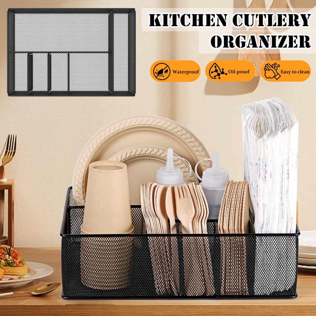 Paper Plate Organizer for Countertop Metal Paper Plate Holder with 6 ...
