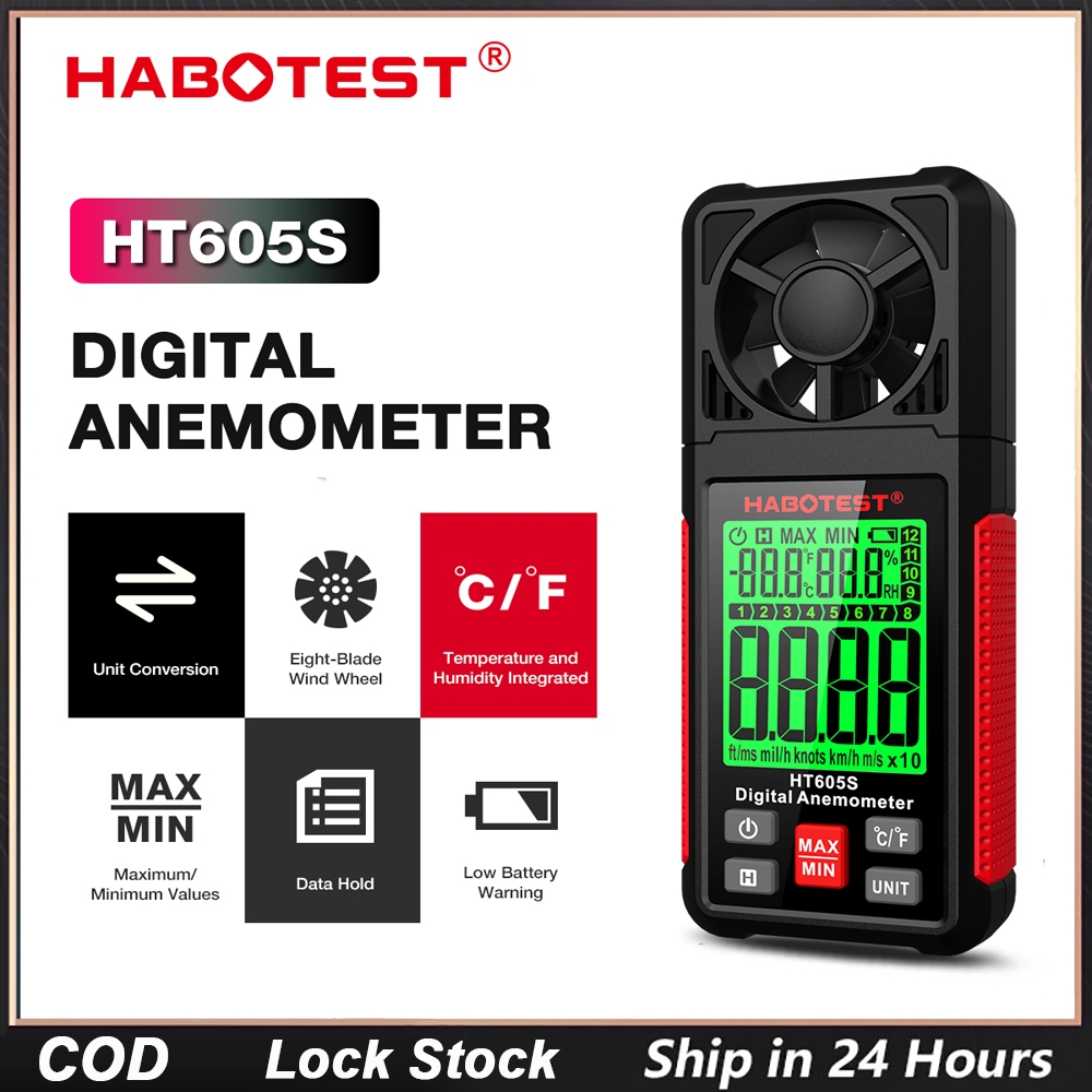 HABOTEST HT605S Digital Anemometer Wind Speed Meter Temperature ...