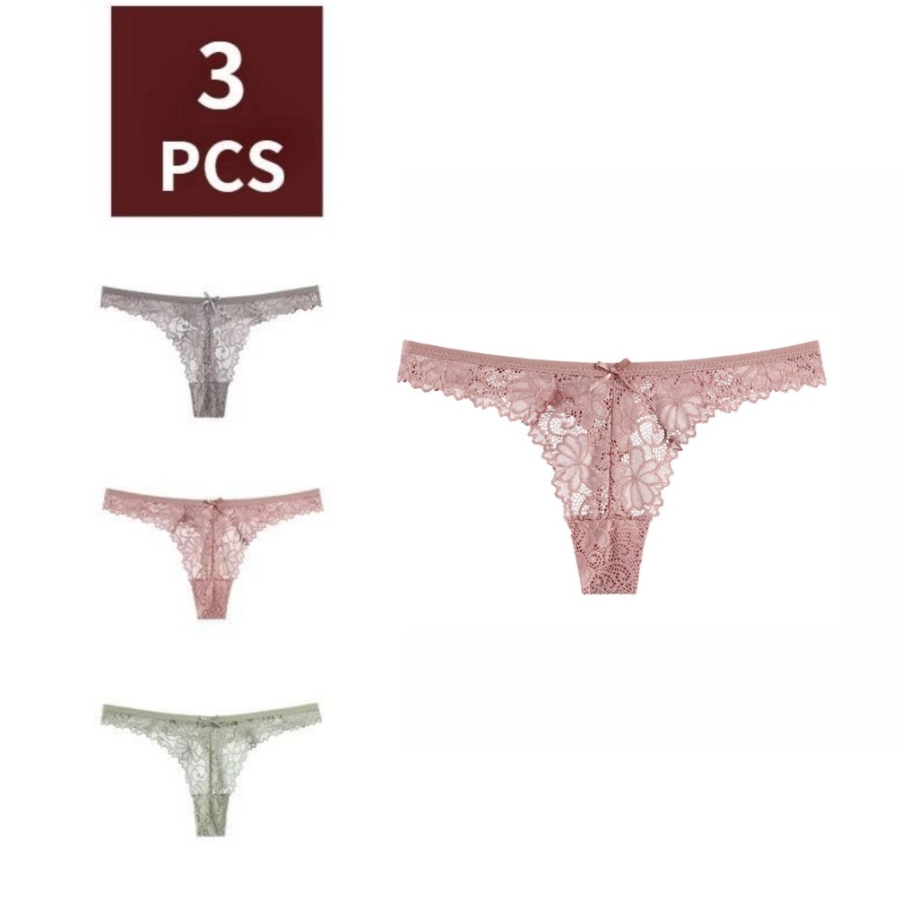 3 Pcs Women Thongs Sexy Lace T-back Panties Hollow Out G String ...
