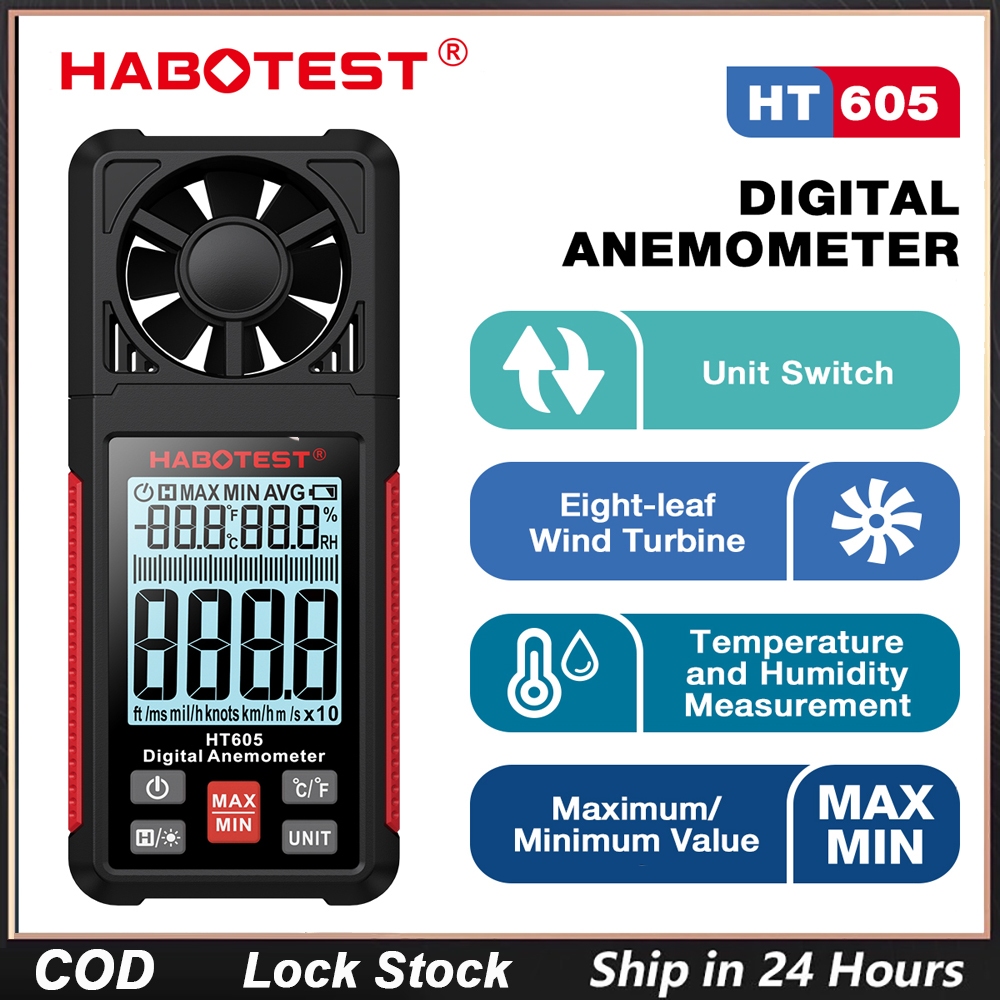 HABOTEST HT605 Anemometer Digital Wind Speed Meter Temperature ...