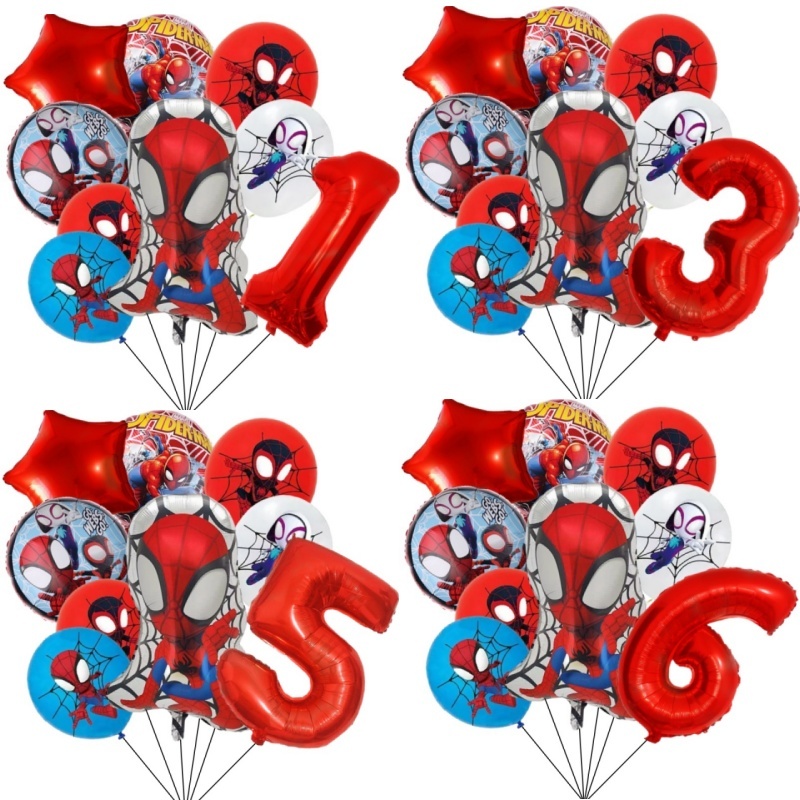 9Pcs Spidey And His Amazing Friend Foil Balloon Set 32inch Red Number ...