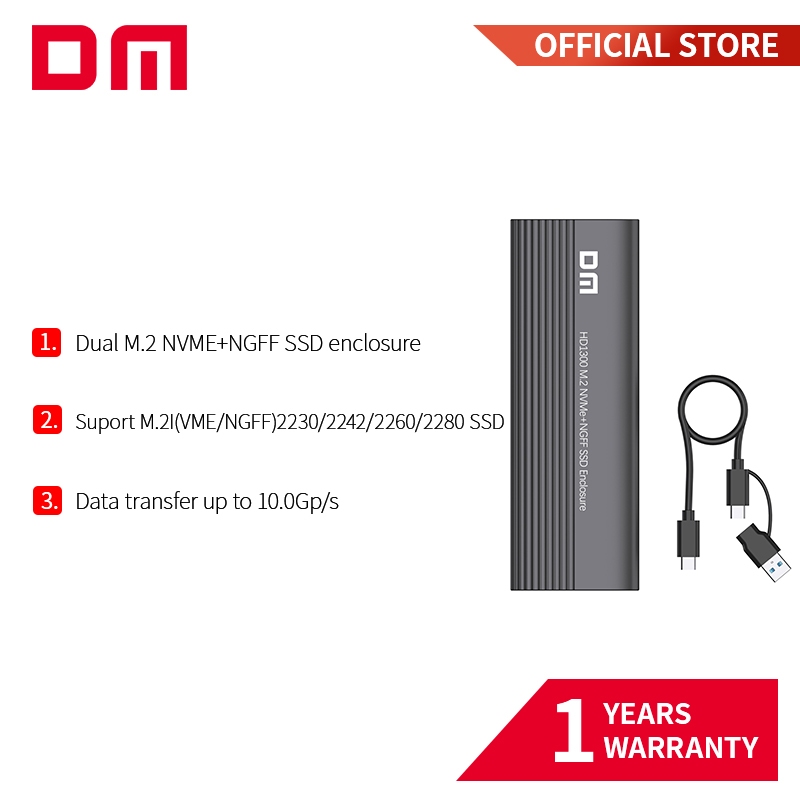 DM M.2 NVME NGFF Dual Protocol SSD to USB 3.2 GEN 2 Type-C Converter ...