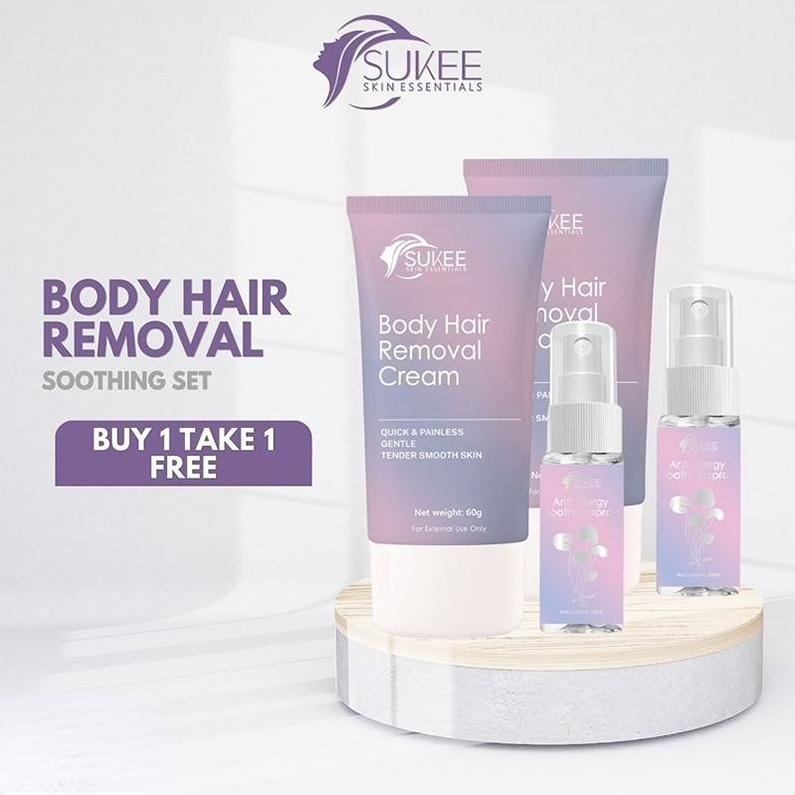 SUKEE Hair Removal Cream Painless Set With Soothing Spray Safe Gentle ...