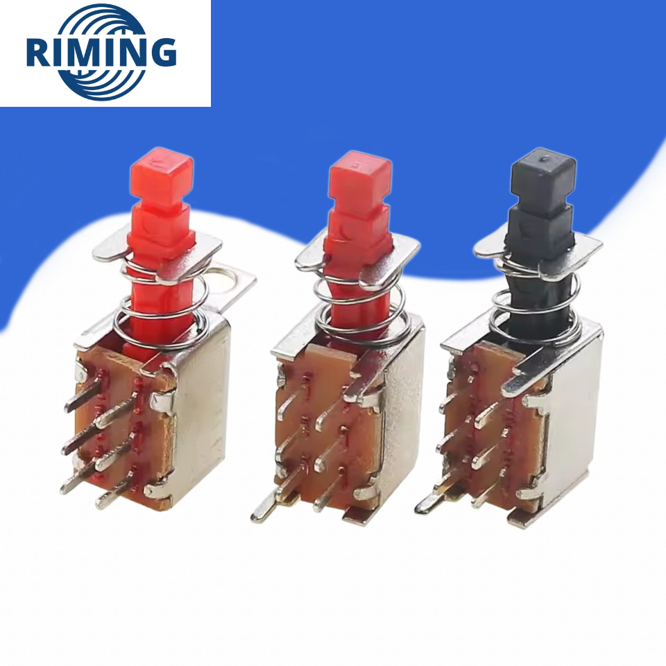 1PC PS-22F03 PS-22F02 Right Angle PCB Latching Push Button Switch with Cap DPDT Double Pole Self ...
