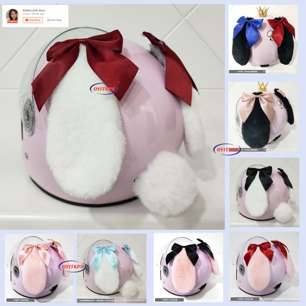 2Pcs Motorcycle Helmet Long Cat Ears with Bows Motocross Electric Car ...