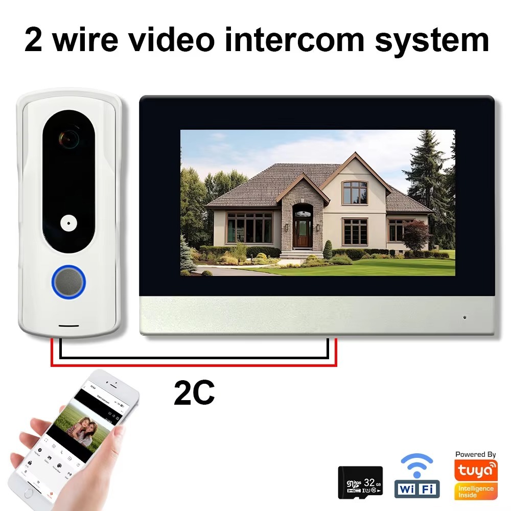 2 Wire Video Intercom System 7inch Touch Monitor With Doorbell Camera ...