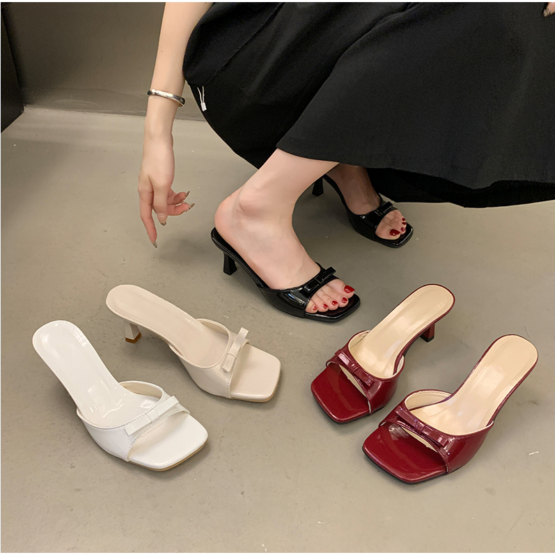 2.1 inches heel Women's Office Slippers Genuine Leather French Stiletto ...