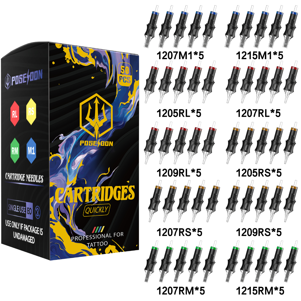 POSEIDON Tattoo Needles, V5 Tattoo Cartridges Needles RL/RS/RM/M1 Mix ...