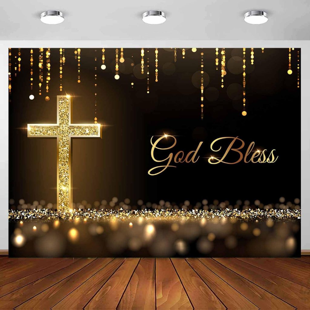 Golden Gliitter God Bless Backdrop Baptism Resurrection of Jesus Easter ...