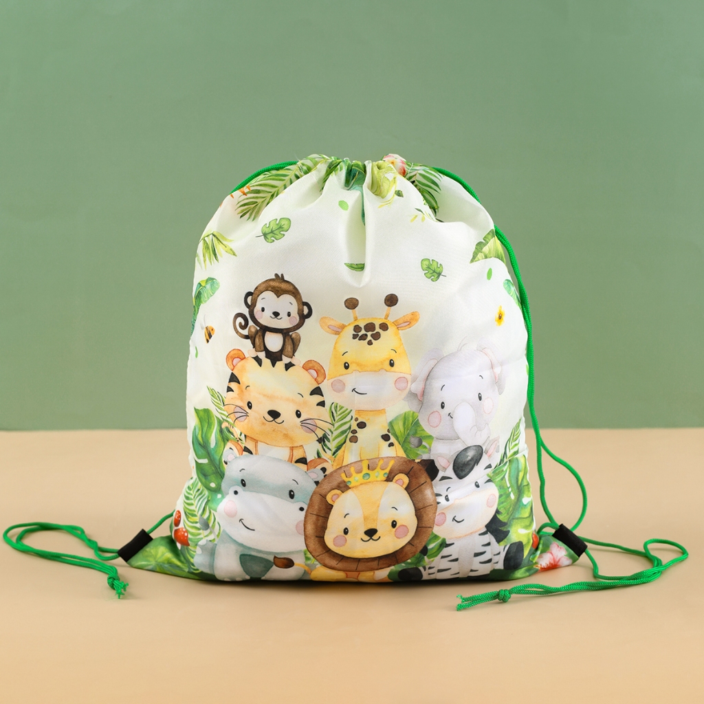 1pc Jungle Animal Drawstring Bag Safari Theme Party Decorations Storage ...
