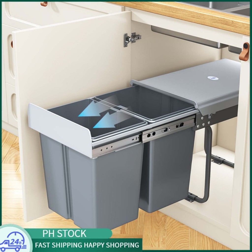 Pull Out Trash Bin 30L 40L Kitchen Cabinets Waste Bin Trash Can For ...