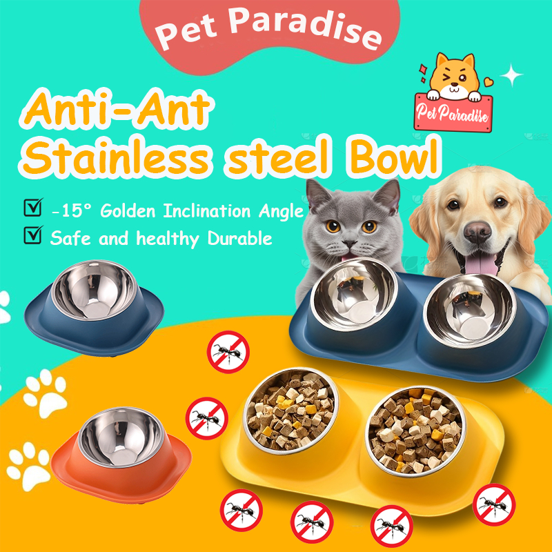 Cat Dog Food Bowl Anti-Ant Pet Bowl Stainless Guard Neck Non-Slip Inclined Port Pet Food ...