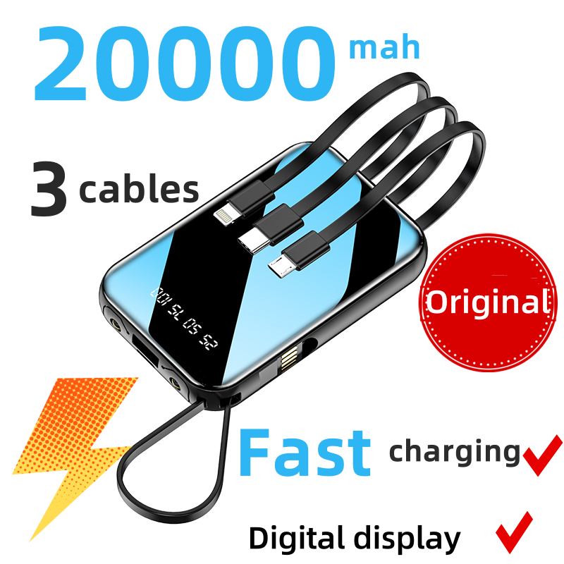 Fast charging 20000mAh battery capacity power bank with built-in 3 ...