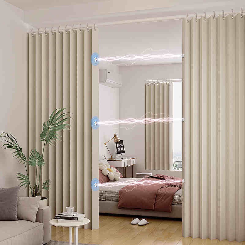 Folding Door Curtains Natural Blackout Pleated Door Curtains with Hooks ...