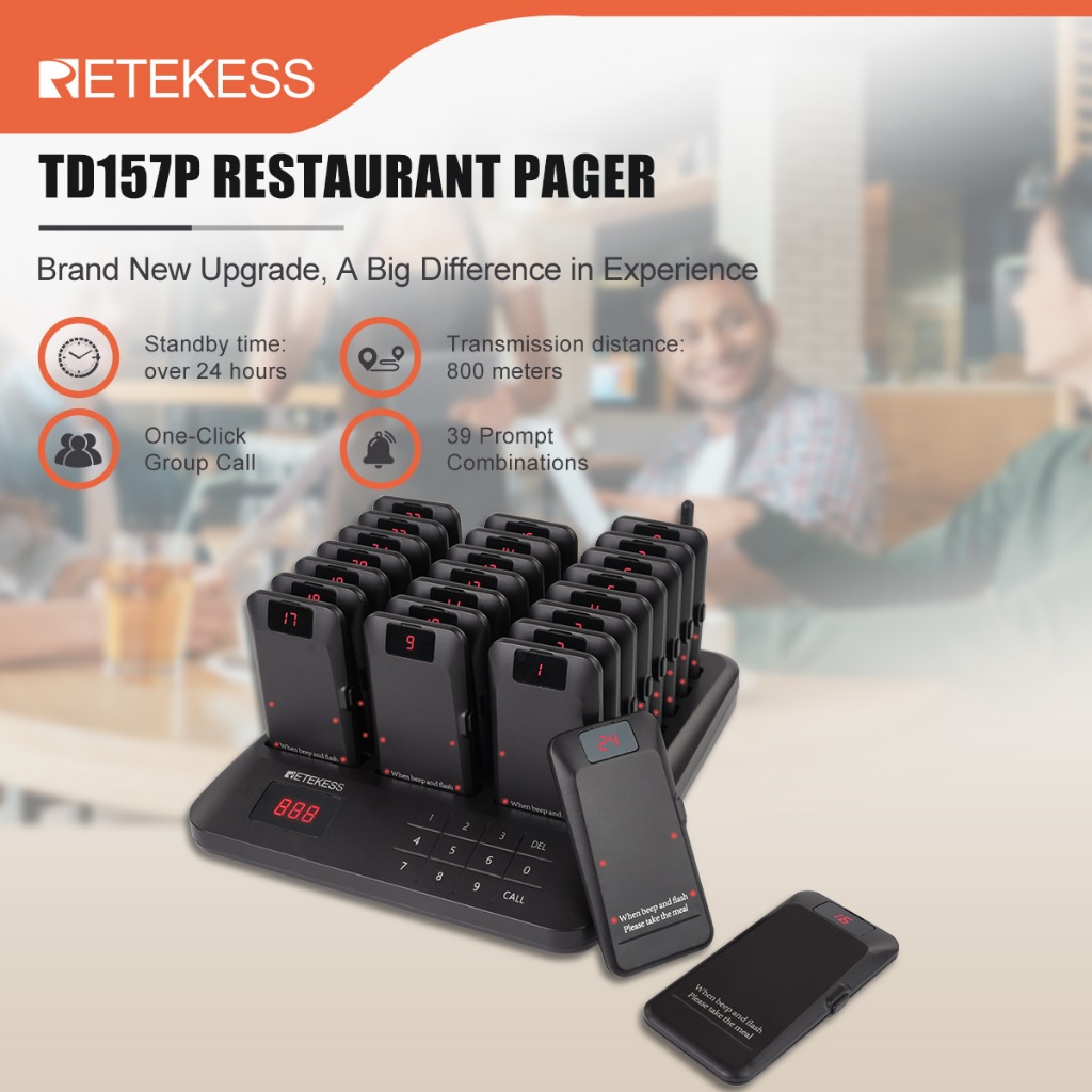Retekess TD157A TD157P Restaurant Wireless Pager Restaurant Buzzer 800M ...
