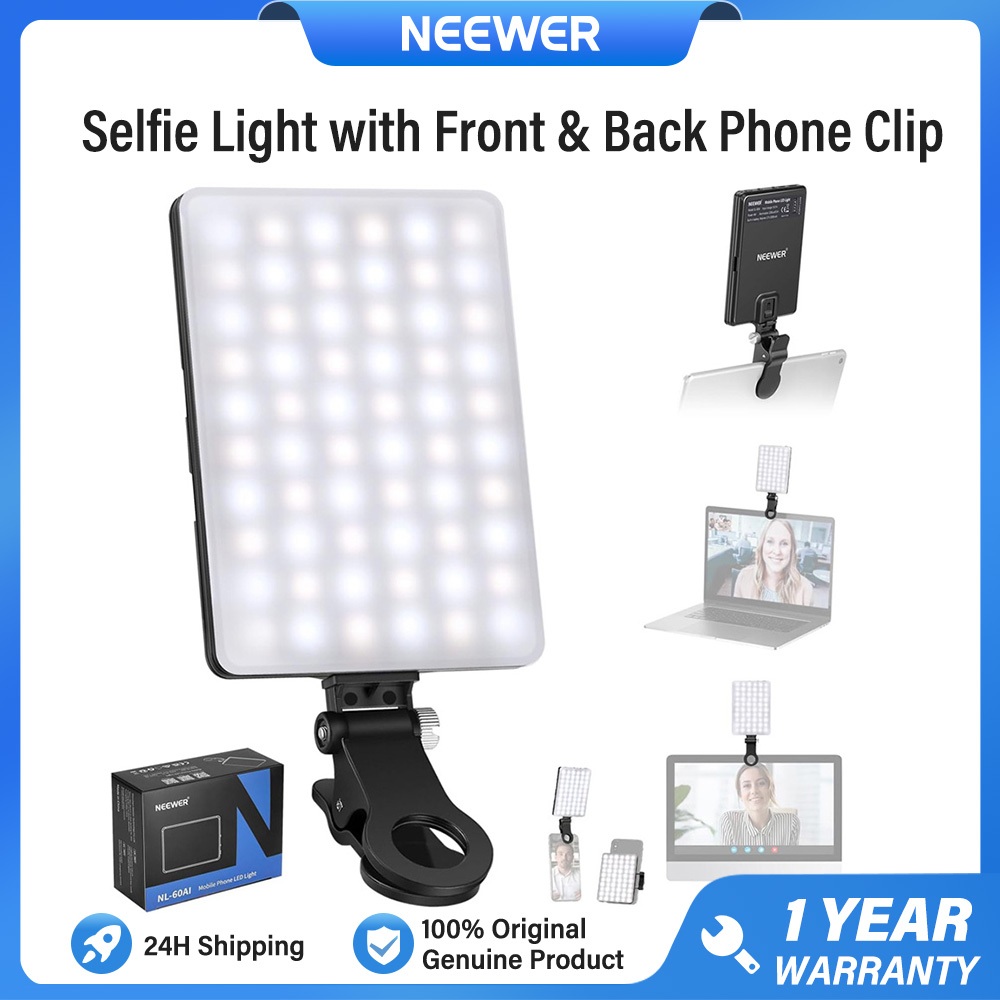 NEEWER NL-60AI Basic Selfie Light with Front & Back Phone Clip, 60 LED ...