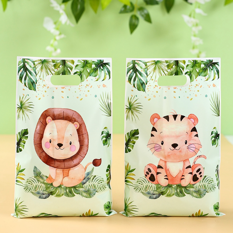 Green Animal Themed Gift Bag Monkey Tiger Zebra Pattern Tote Bag For ...