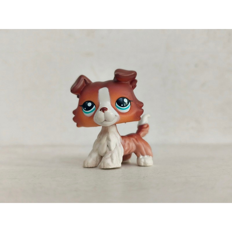 LPS Action Figure littlest pet shop Red Brown Collie Dog #1542 Blue ...