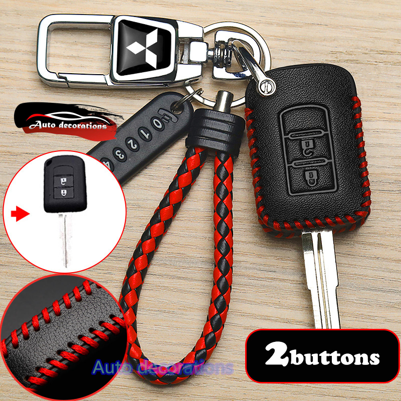 2buttons 】 Mitsubishi leather keychain For Mitsubishi Montero/Mirage G4 ...
