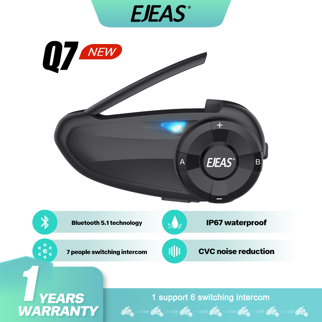 EJEAS Q7 Motorcycle Helmet Intercom Bluetooth Headset Quick Pair Up To ...