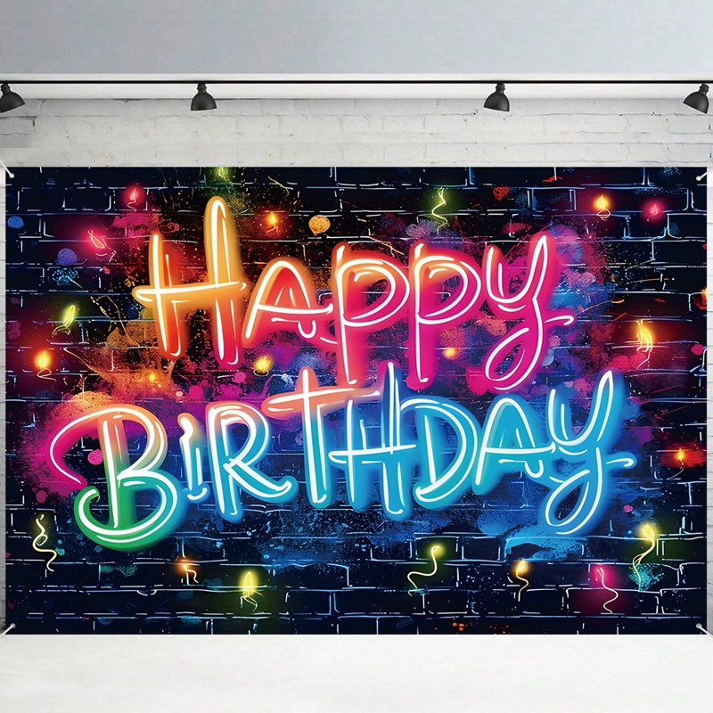 150*100CM Color Fluorescence Happy Birthday Backdrop Happy Birthday ...