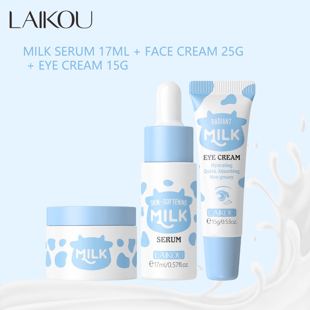 LAIKOU Milk Silky Brightening Skincare Set 3pcs (Serum 17ml+Face Cream ...