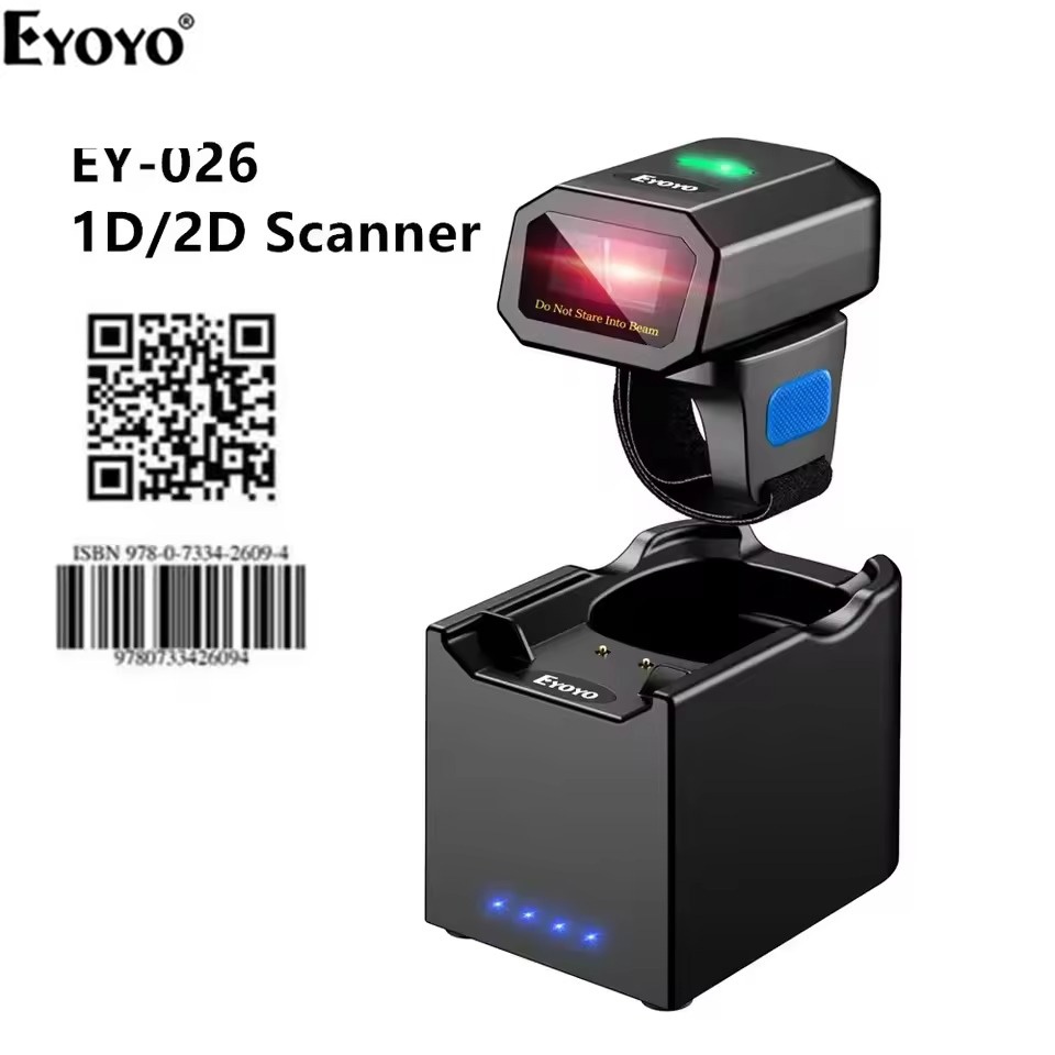 Eyoyo EY-026 Wireless Bluetooth Barcode Scanner with 1200mAh Charging Battery,Mini 1D&2D Auto ...
