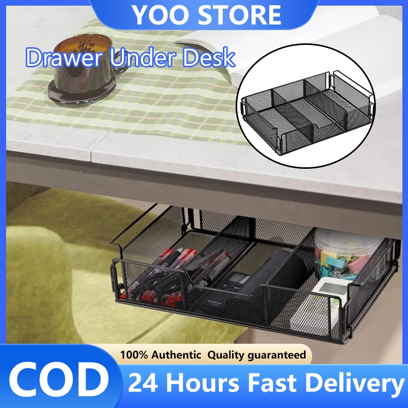 Under Desk Drawer Hanging Desk Storage Hidden Bottom Storage Box Pull ...