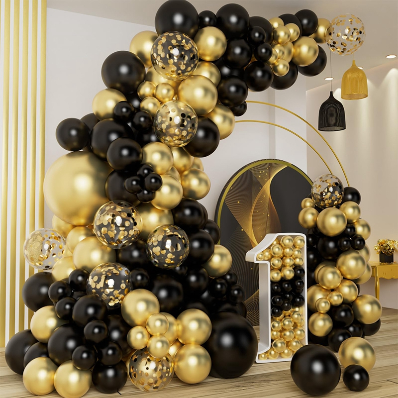 109Pcs Black Gold Balloon Chain Metallic Gold Confetti Latex Balloons ...